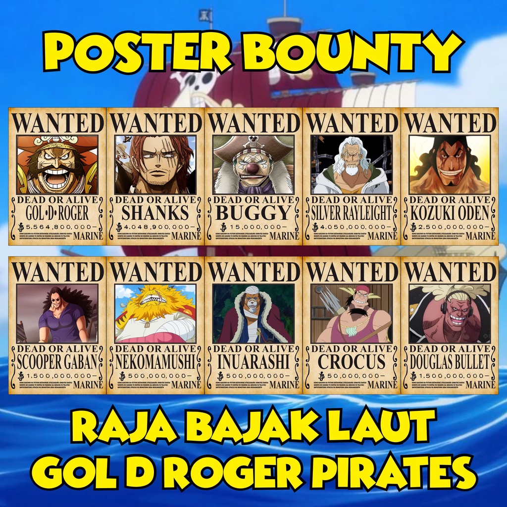 Jual Poster Bounty Anime One Piece Crew Raja Bajak Laut Gol D Roger ...