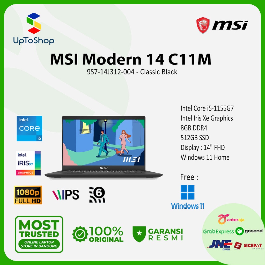 Jual MSI Modern 14 C11M 9S7-14J312-004 Core i5-1155G7 8GB 512GB 14" FHD W11 | Shopee Indonesia