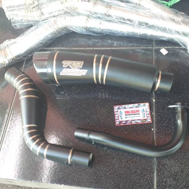 Jual KNALPOT RACING R9 H2 SUPER BLACK AL MATIC MIO SPORTY M3 SOUL BEAT ...