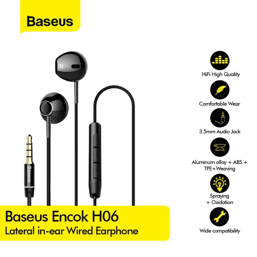 Jual BASEUS ORIGINAL Encok Wired Earphone H06 Headset Hanfsfree 3.5mm ...