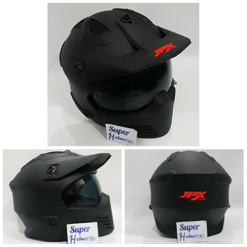 Jual Helm JPX MX 726R Polos solid Super Black doff/red VISOR SMOKE | Shopee Indonesia