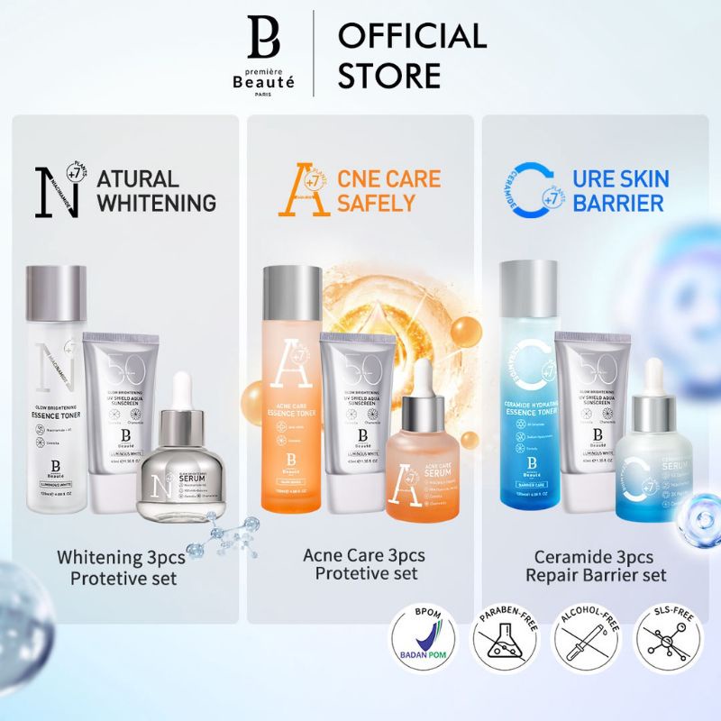 Jual (BPOM) Premiere Beaute Skincare Package Set Sunscreen (Toner+Serum ...