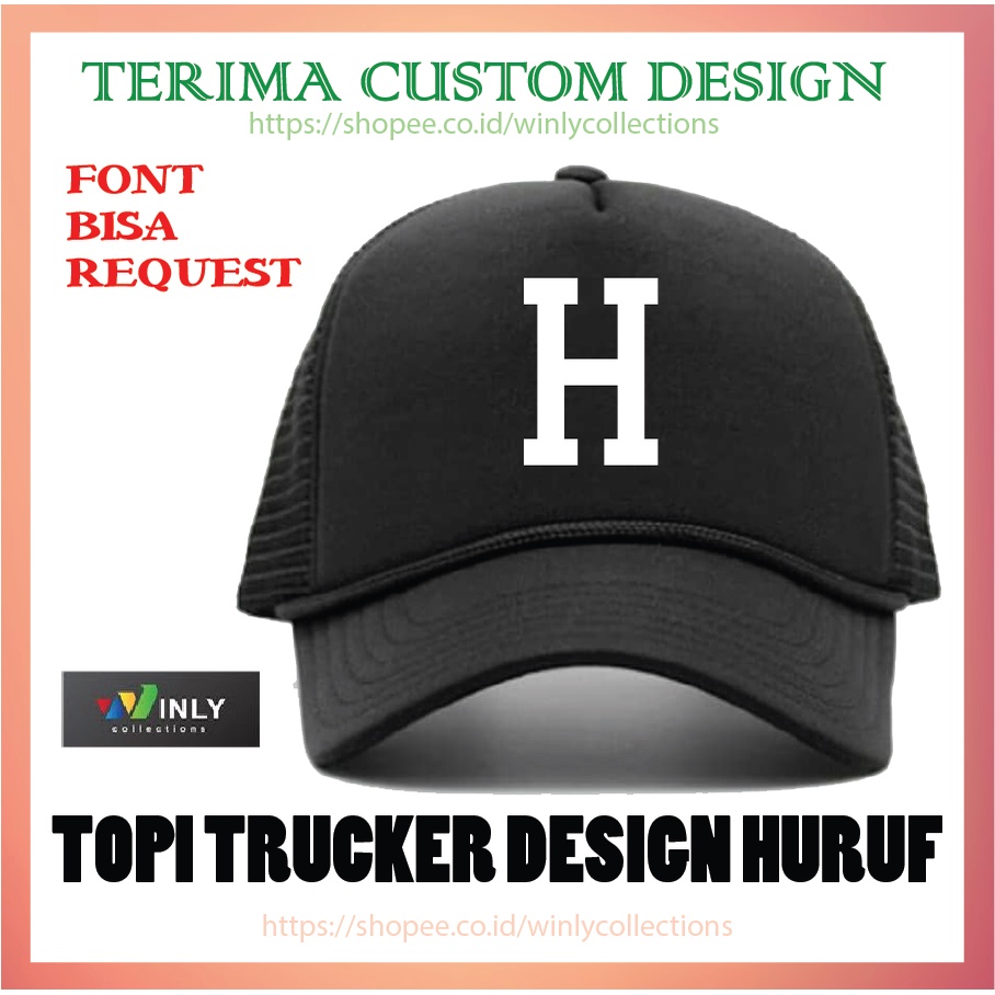 Jual TOPI PRIA WANITA TOPI TRUCKER JARING CETAK INISIAL HURUF H ...