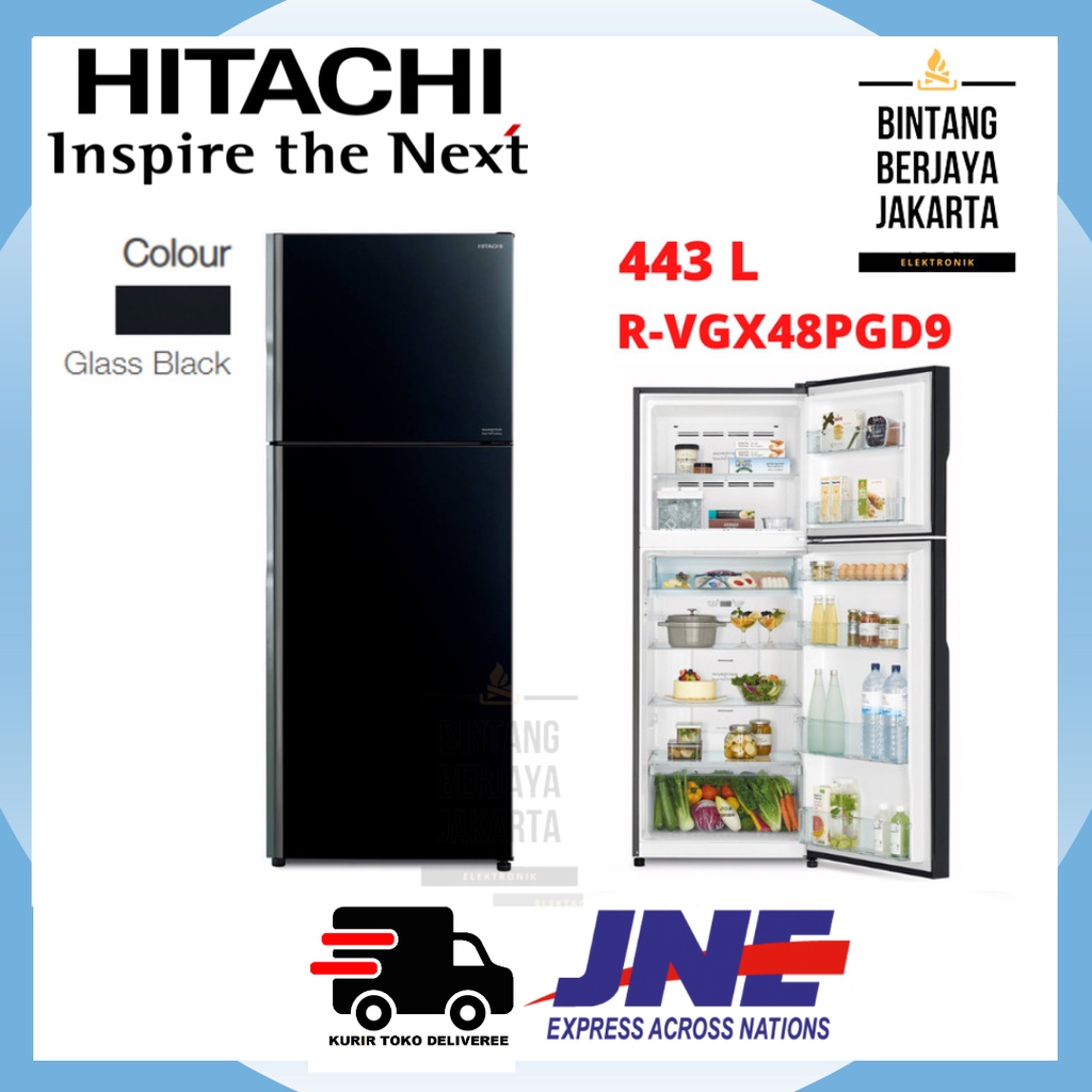 Jual HITACHI Kulkas 2 Pintu Glass Deluxe R-VGX48PGD9 GBK - 443 L R VGX48PGD9 | Shopee Indonesia