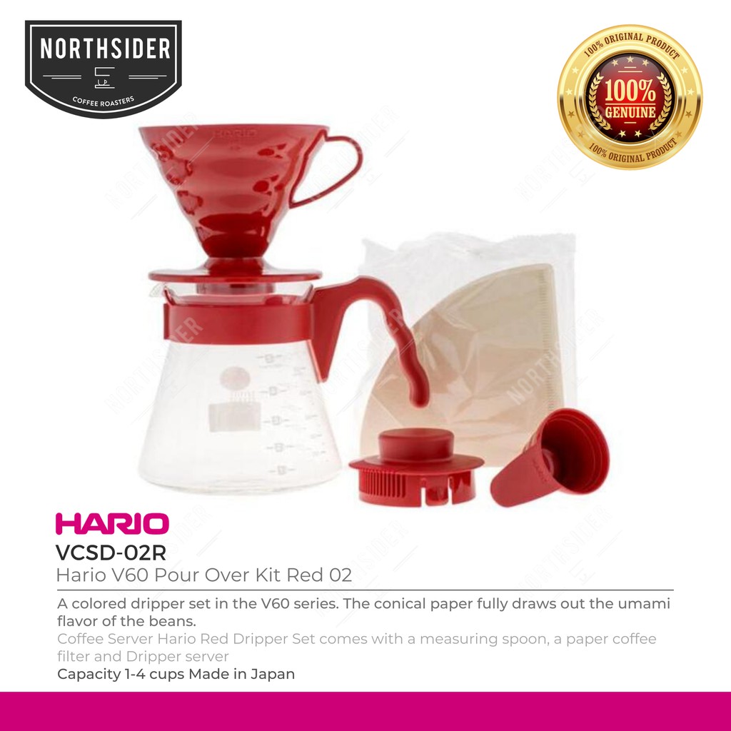 Jual HARIO V60 coffee server dripper red pour over kit VCSD-02R | Shopee Indonesia