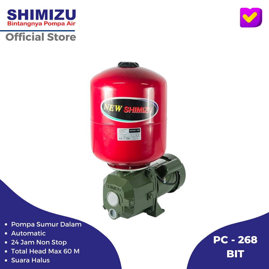 Jual Shimizu Water Pump PC-268 BIT + pressure tank POMPA AIR JET PUMP JETPUMP SUMUR DALAM ...
