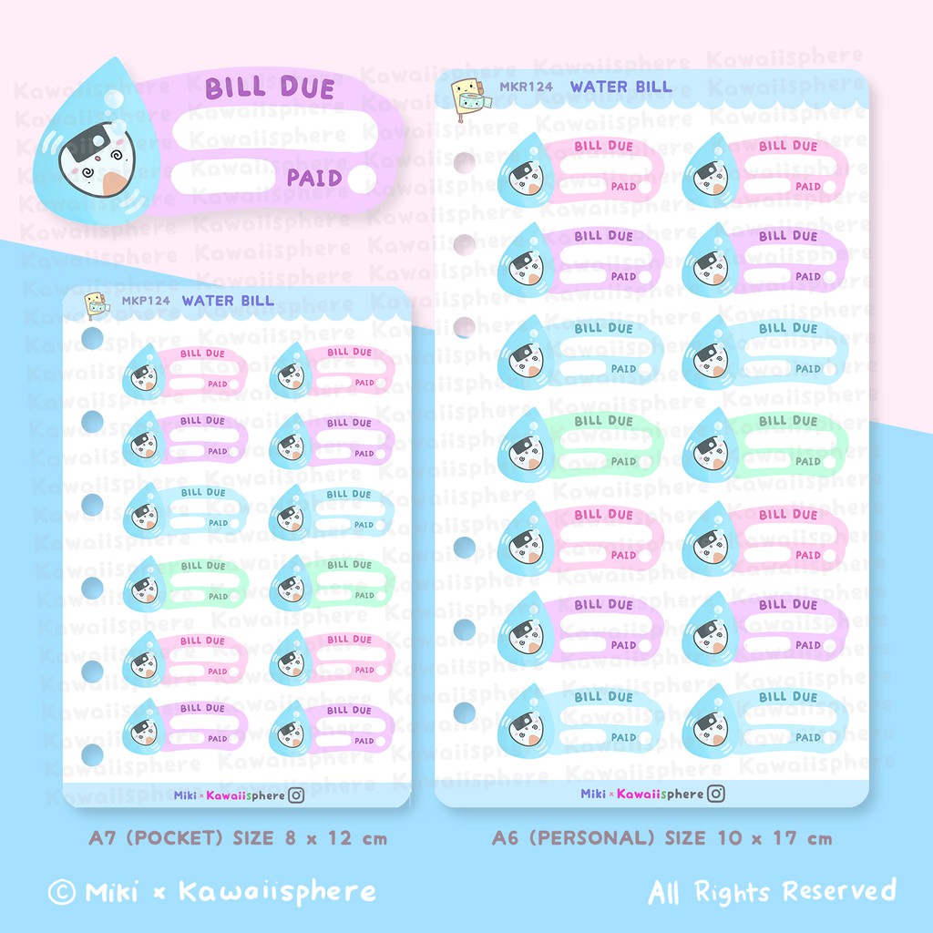 Jual Water Bill Due Sticker | A6 / A7 Ring Planner Refill Sticker ...