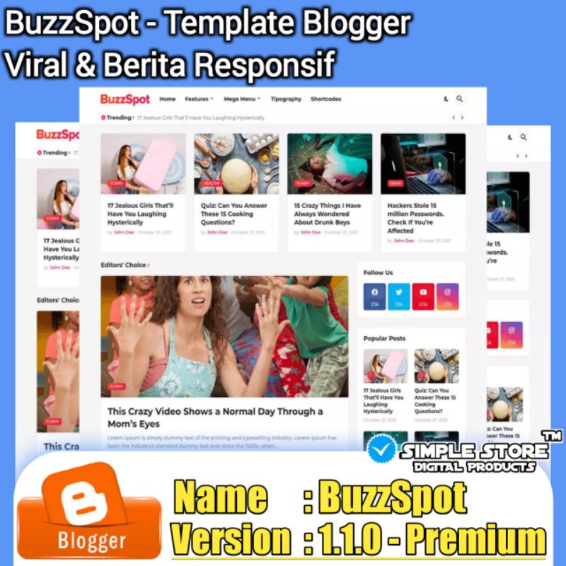 Jual Template Blogger Viral & Berita Responsif - BuzzSpot | Shopee ...