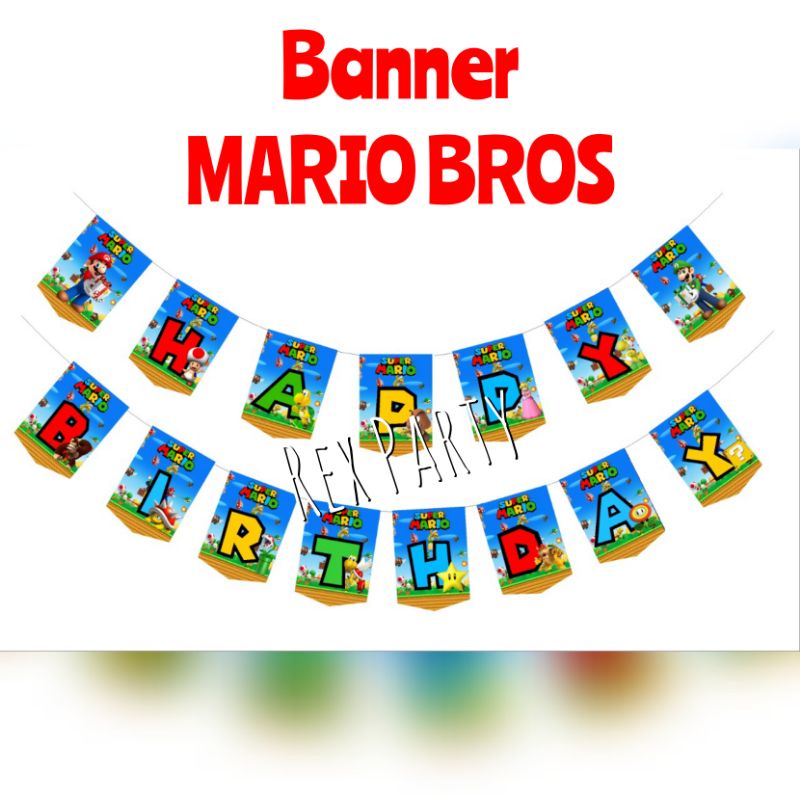 Jual Mario Bros Banner/Banner Super Mario/Banner Mario Bros/Bunting ...