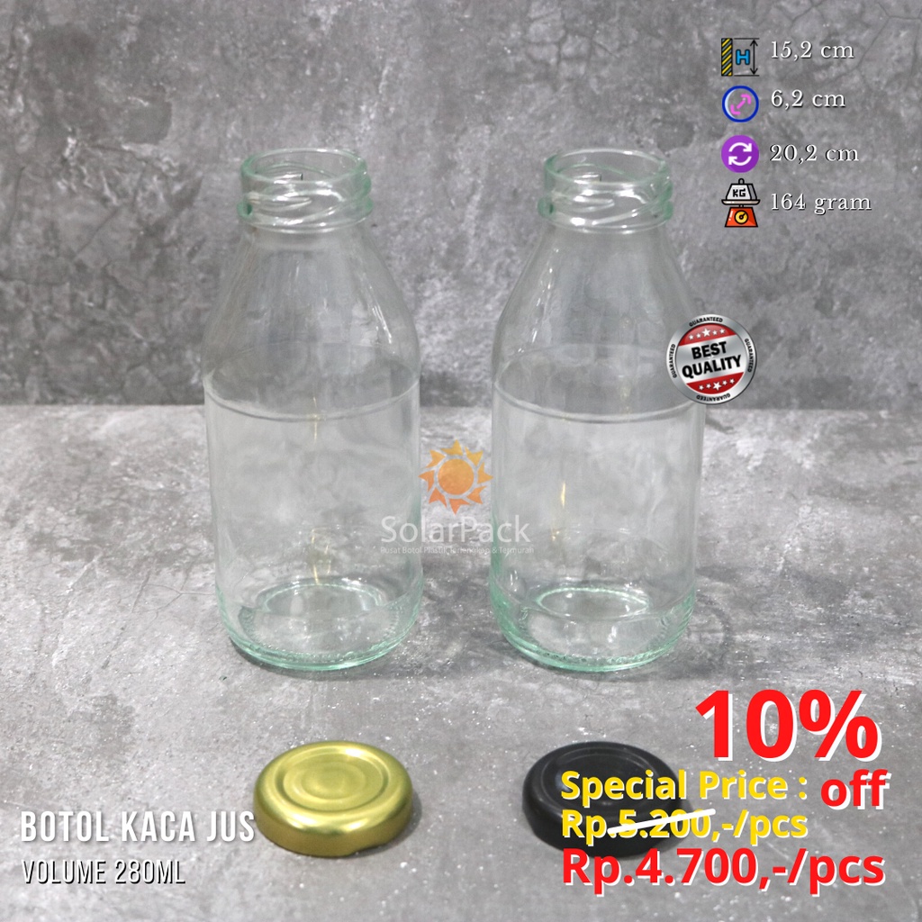 Jual Botol kaca bening 280ml jus jamu susu tutup kaleng | Shopee Indonesia