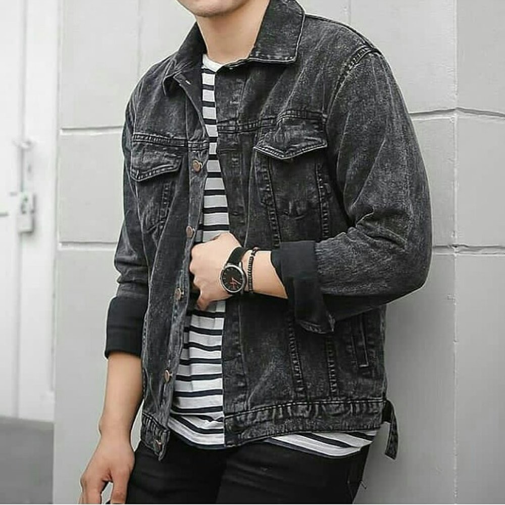 Jual JAKET VINTAGE PRIA (SANDWASH HITAM) / DENIM JEANS JAKET REGULER ...