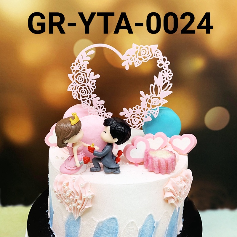 Jual GR-YTA-0024 Cake topper akrilik valentine wedding hati love pink ...