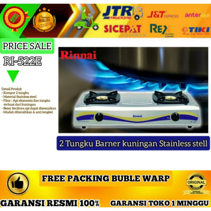 Jual RINNAI KOMPOR GAS 2 TUNGKU STAINLESS STELL RI 522E RI-522E RI522E ...