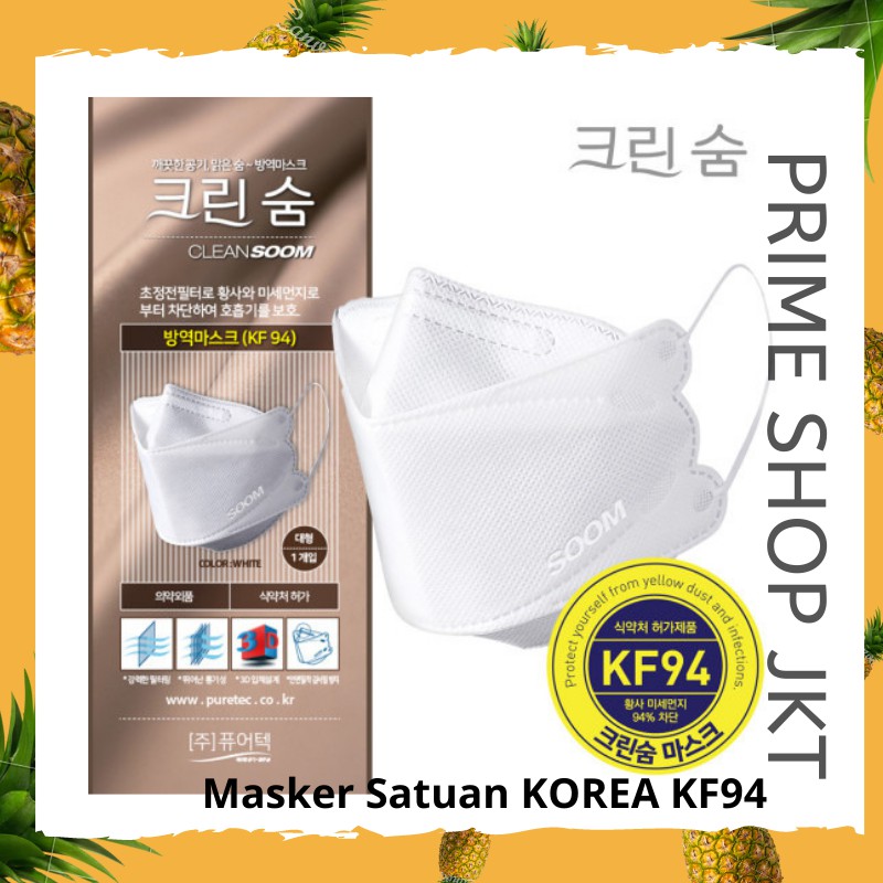 Jual Clean Soom Masker Korea KF94 Mask ASLI Korea Masker Putih Satuan ...