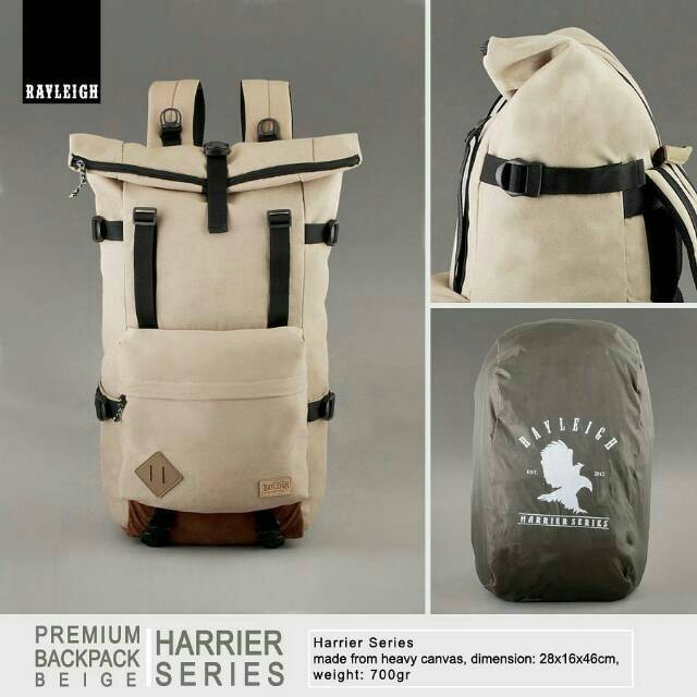 Jual Tas Ransel Kanvas Sekolah Kuliah Laptop Backpack - Rayleigh Harrier Series Beige (Free Rain ...