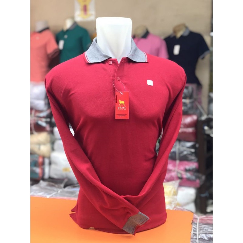 Jual DXBL Polos Kaos Wangki Kerah Polo Merah Abu Panjang | Shopee Indonesia