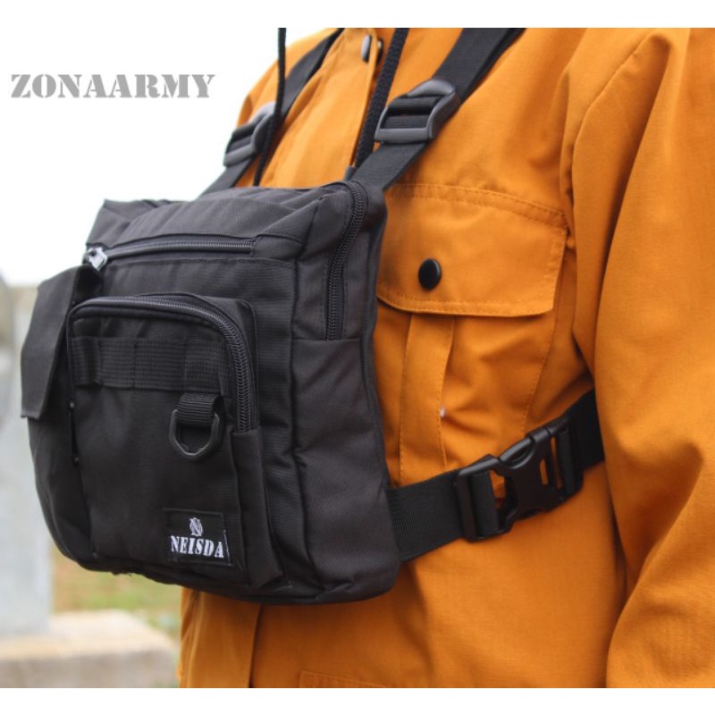 Jual chest bag chest rig bag tas dada black double pocket | Shopee ...