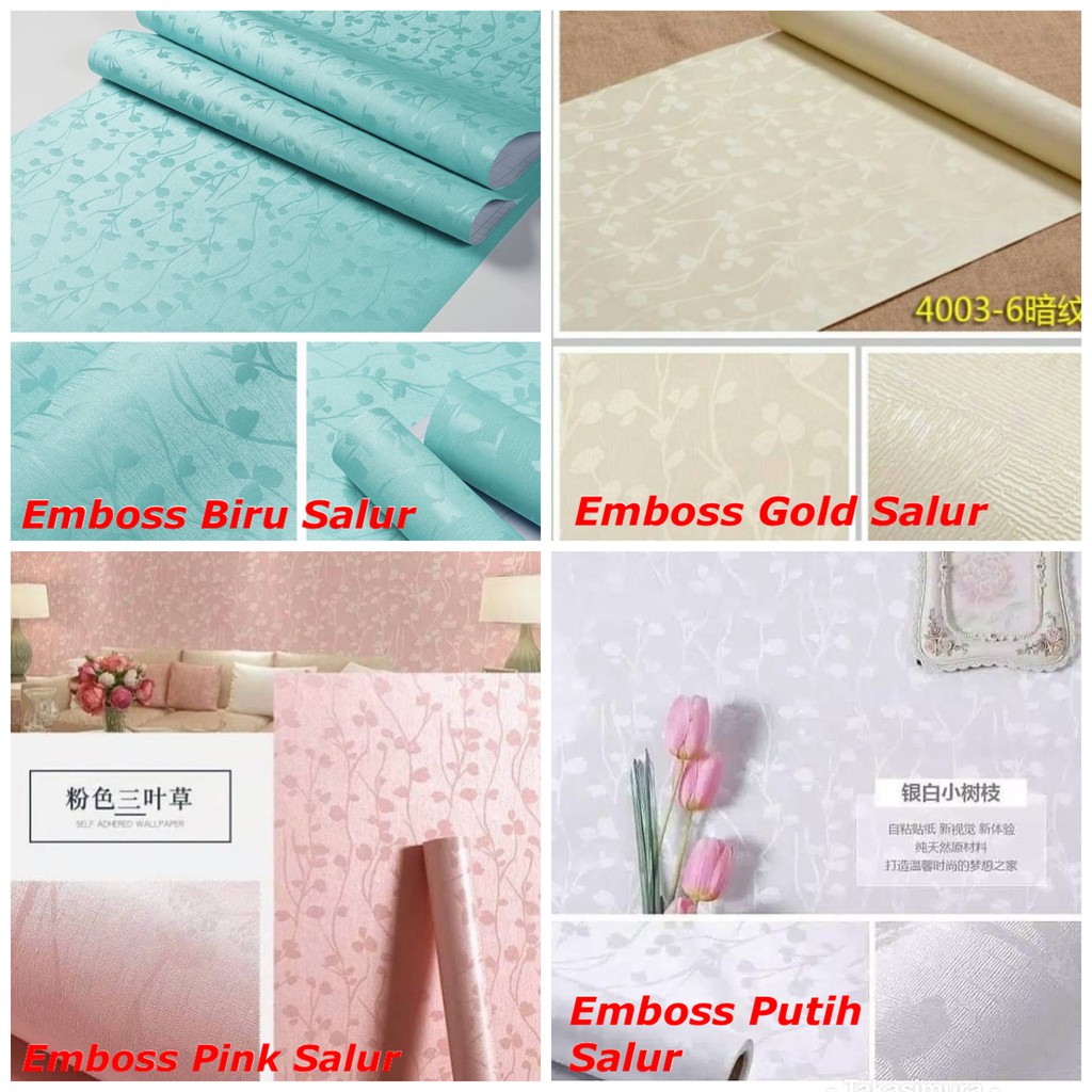 Jual PREMIUM !! WALLPAPER DINDING ukuran 45 cm x 10 M Motif EMBOSS SALUR GOLD PUTIH PINK BIRU ...