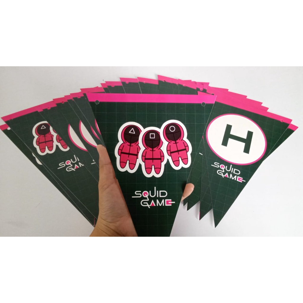 Jual bunting flag squid game / bendera happy birthday squid game ...