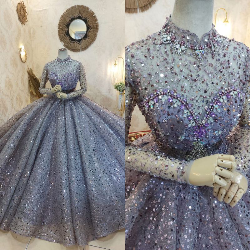 Jual GAUN WEDDING BELIMBING MEWAH BEREKOR//GAUN PENGANTIN MUSLIM //JAS ...