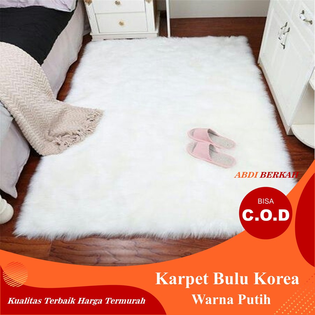 Jual Karpet Bulu Korea Warna Putih Ukuran Kecil & Sedang Karpet Bulu ...
