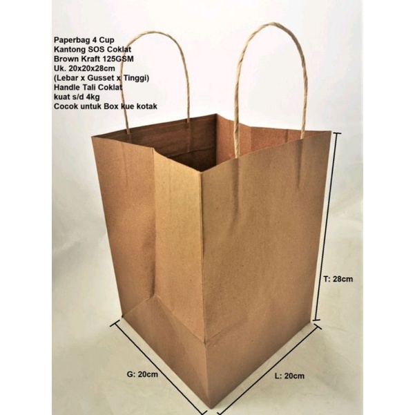 Jual Paper Bag Coklat Polos Jumbo 20x20x28 Paperbag Souvenir Paperbag ...