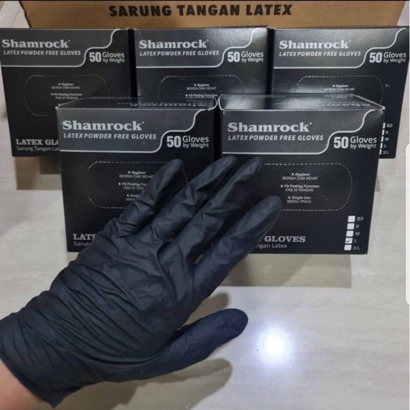Jual Sarung tangan Latex Karet Warna Hitam Non Powder APD Shamrock 50 ...