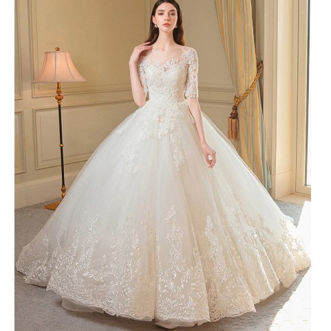 Jual Ball Gown Wedding Dress Lace Mewah Setengah Lengan Lace Up ...