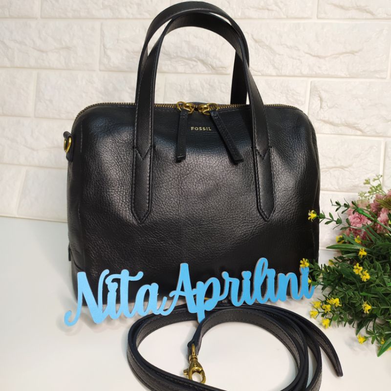 Jual Tas F.OSSIL Sydney Satchel SS Black Leather Original Kulit Hitam ...