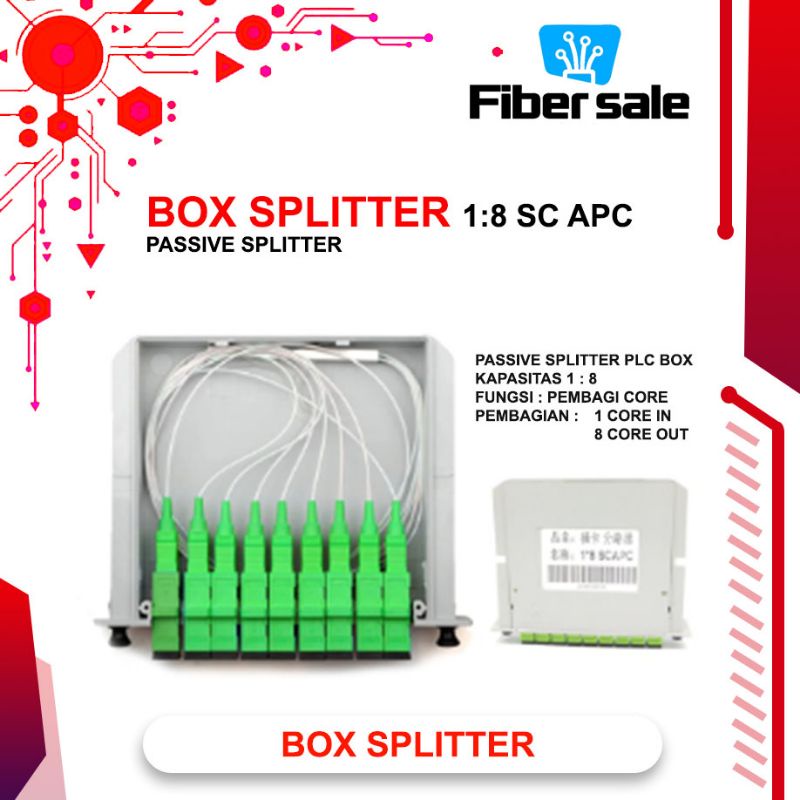 Jual Passive Splitter PLC BOX Splitter FO 1:8 SC APC Fiber Optik Pasif ...
