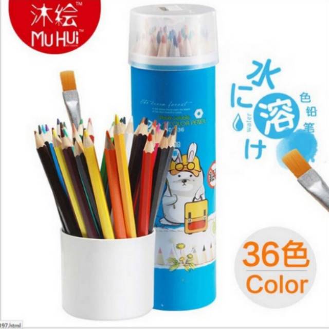 Jual Pensil warna cat air / water color pencil panjang 36 warna Muhui ...