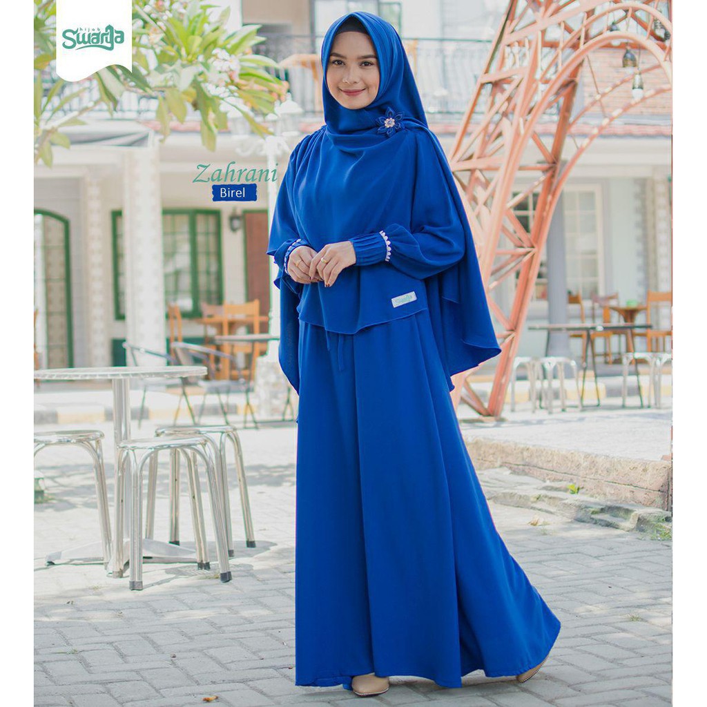 Jual Best Promo! Set Gamis Zahrani Biru Elektrik Original Swarga Hijabo ...