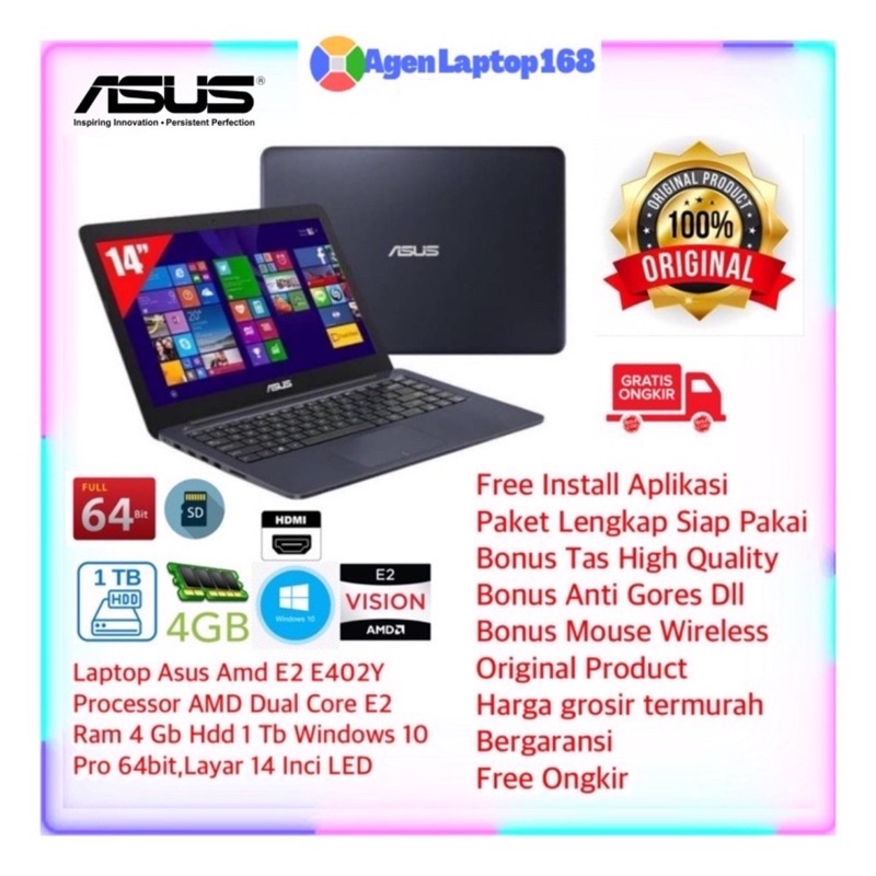 Jual LAPTOP ASUS AMD E2 E402Y RAM 4 GB HDD 1TB WINDOWS 10 ORIGINAL ...