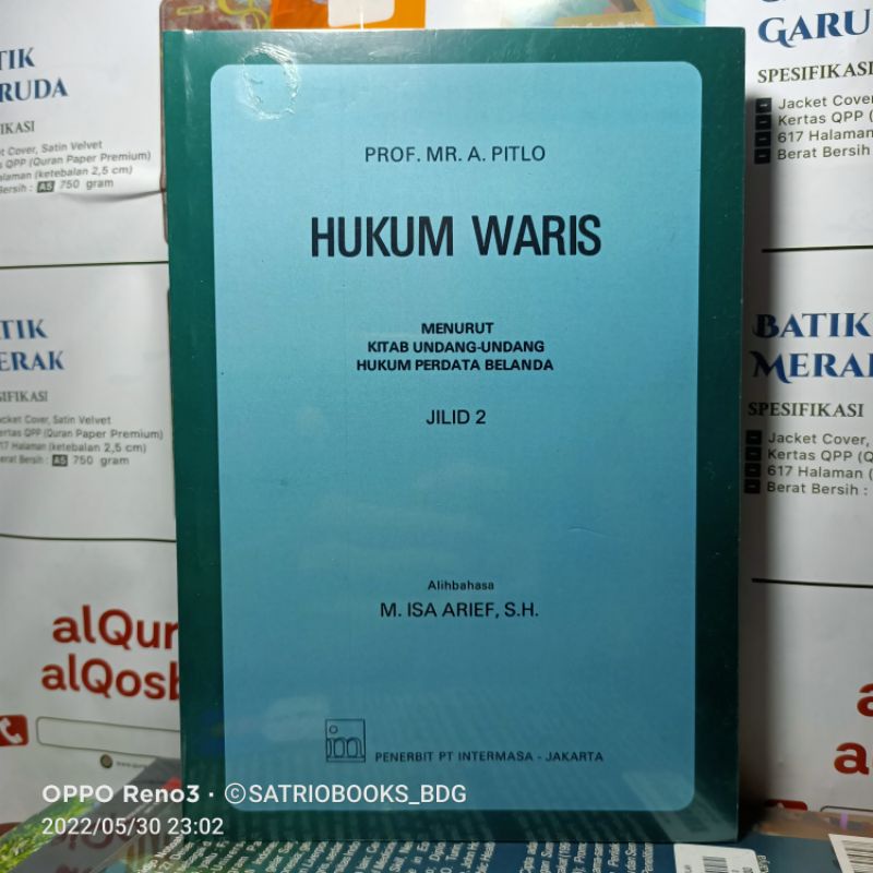 Jual HUKUM WARIS 2. Menurut Kitab Undang Undang Hukum Perdata BELANDA. Prof. MR. A. PITLO. BUKU ...