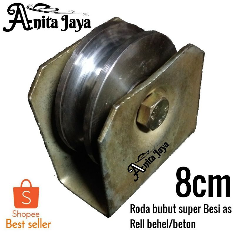 Jual roda besi bubut roda besi as roda pintu gerbang kwalitas super 8cm ...