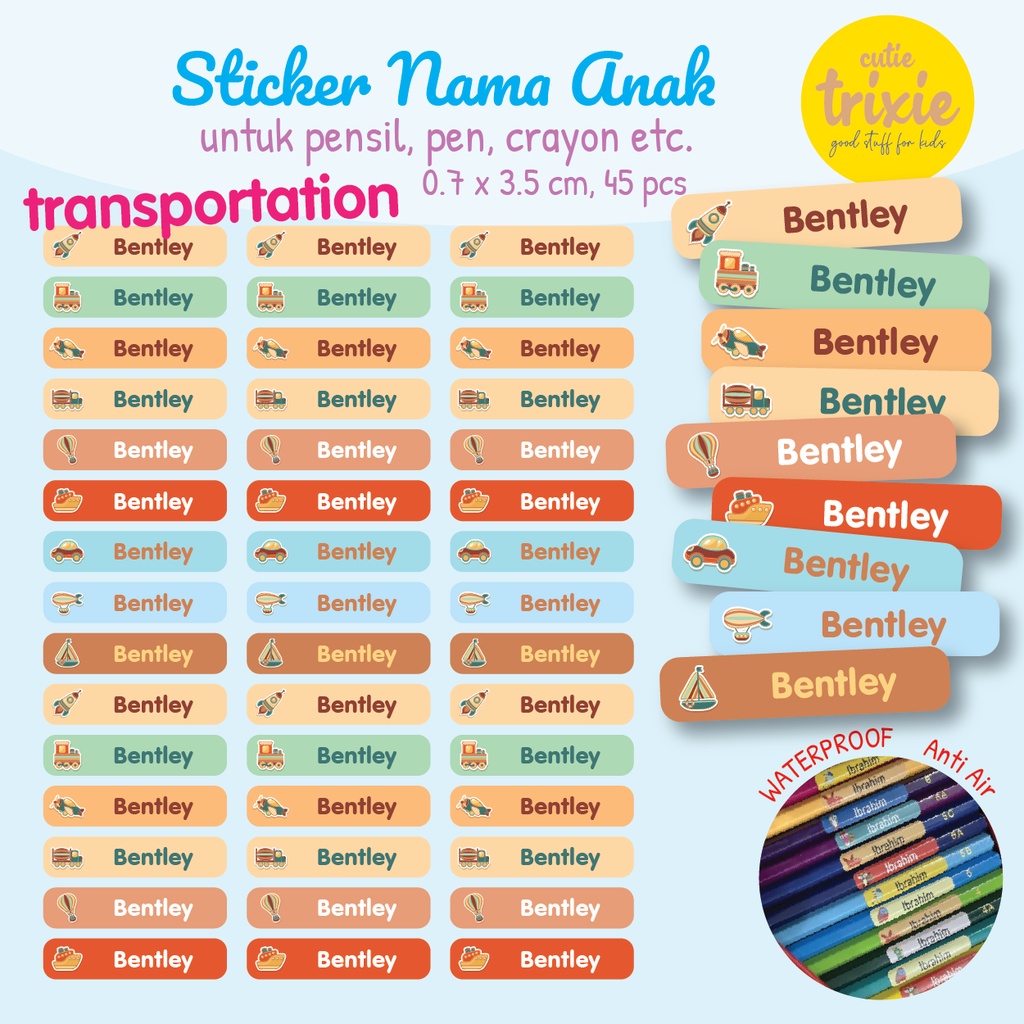 Jual Sticker Label Nama Anak Pensil TRANSPORTATION | Shopee Indonesia