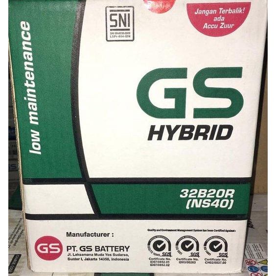 Jual Accu GS astra 32B20R NS40 12V 32Ah HYBRID SUDAH TERMASUK AIR AKI ...