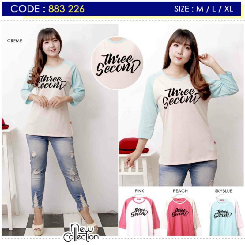 Jual kaos three second Raglan 3/4 ukuran M-L-XL | Shopee Indonesia