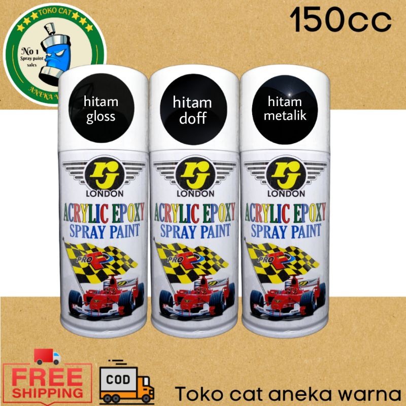 Jual cat semprot 150cc warna black hitam gloss , hitam doff , metallic metalik black rj london ...