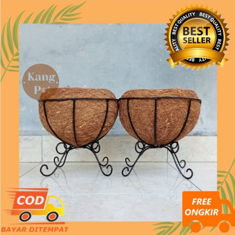 Jual pot sabut kelapa meja besi bunga hias anggrek bulan standing pot ...