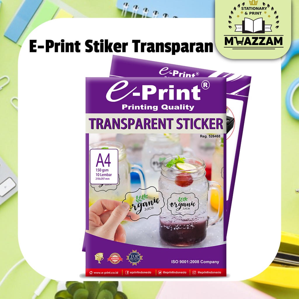 Jual E Print Transparent Sticker A4 150gsm 10 lembar Stiker Transparan ...