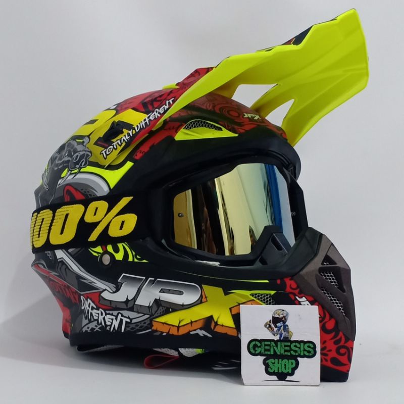 Jual helm JPXfull face helm JPX CROSS FOX1 motif X16 YELLOW fluorecent ...