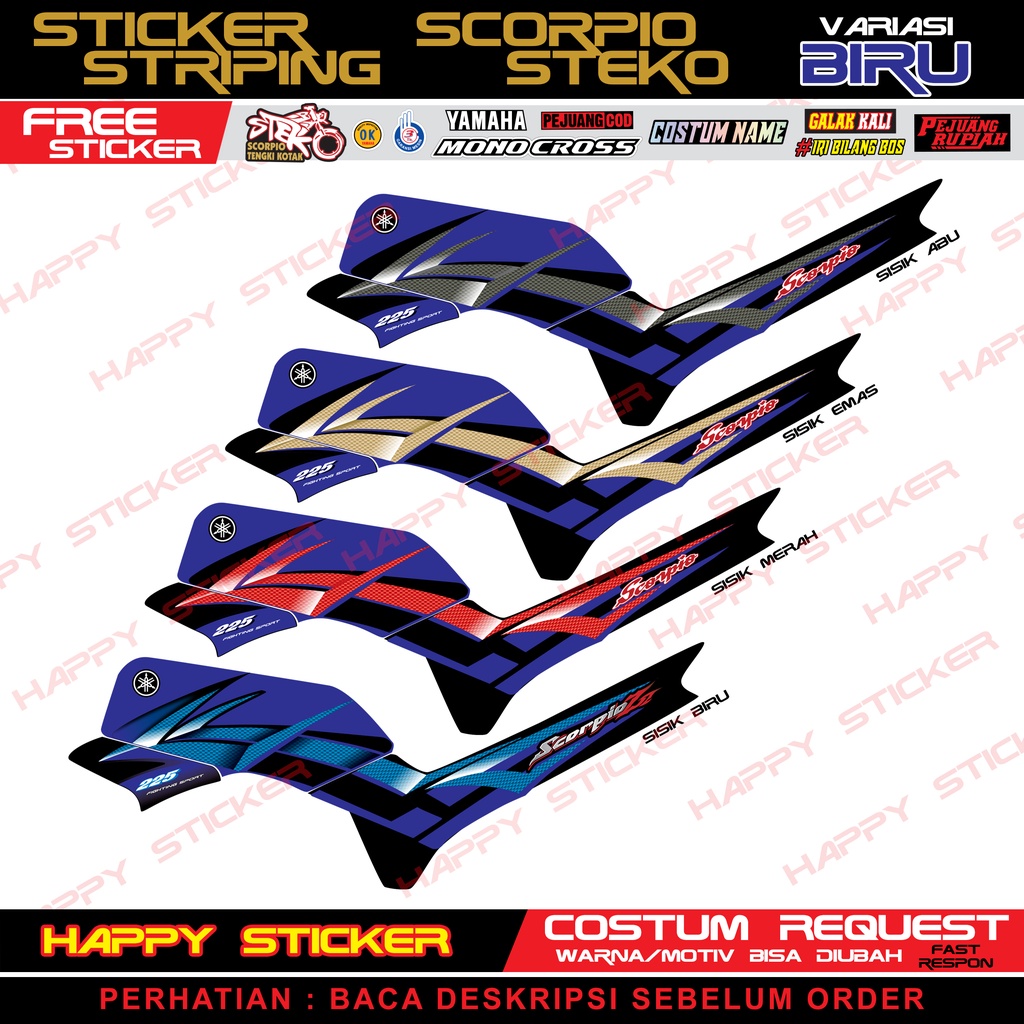 Jual Stiker Striping Scorpio Steko Variasi Biru | Shopee Indonesia