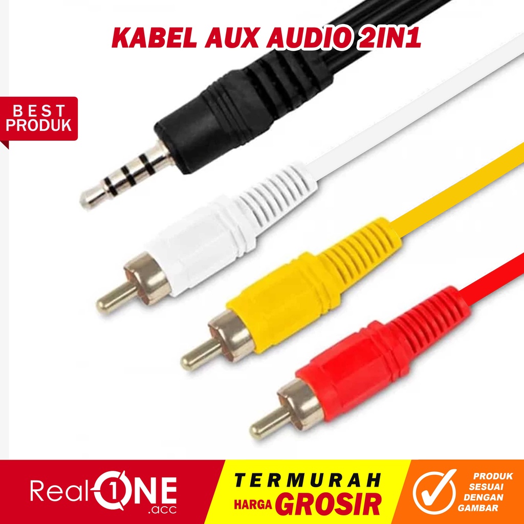 Jual Kabel AUX audio 2in1 cable jack untuk hp handphone pc komputer ke speaker rumah mobil cable ...