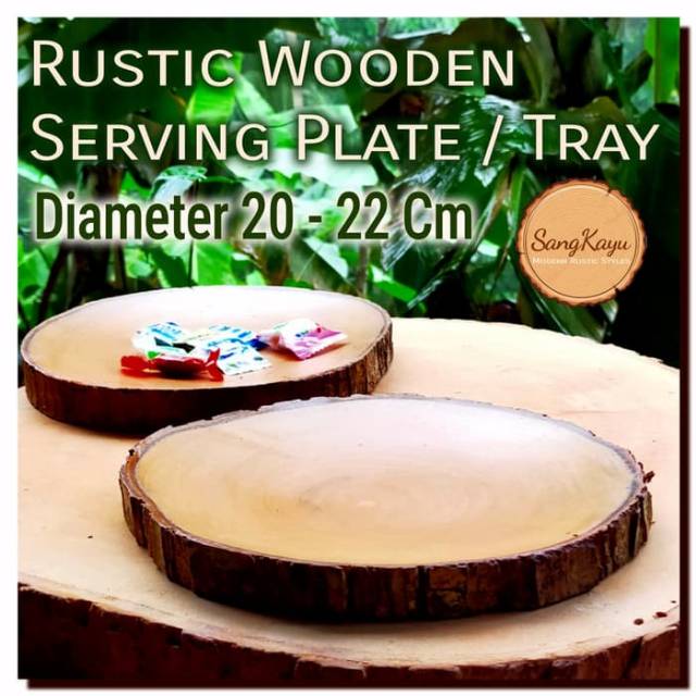 Jual Piring saji Rustic Wooden tray plate 20-22 cm piring kayu nampan ...