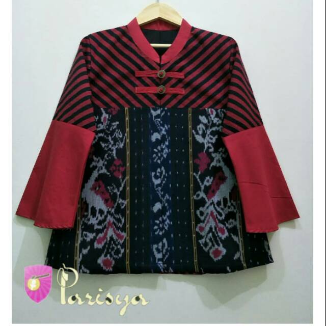 Jual Blus tenun lurik kombinasi tenun troso, pada lengan bawah katun jepang | Shopee Indonesia