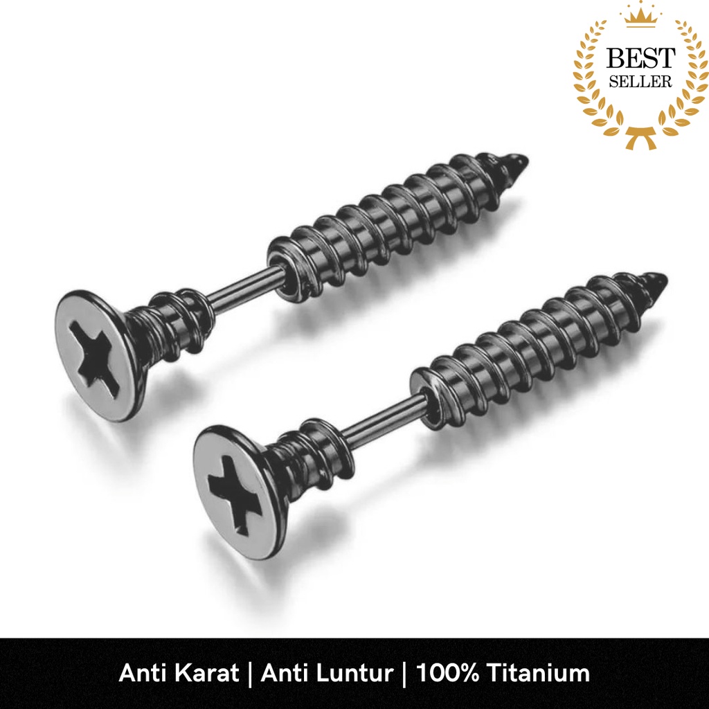 Jual Anting Pria Tindik / Anting Titanium Pria Model Sekrup Warna Hitam ...