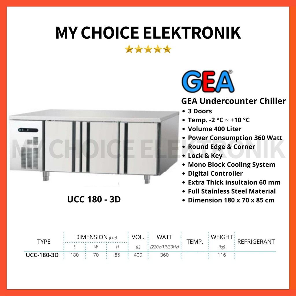 Jual GEA S/S Under Counter Chiller UCC-180-3D Stainless Steel | Shopee ...