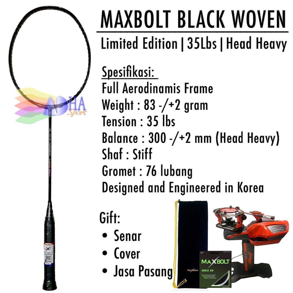 Jual Raket Badminton Maxbolt Black Woven Limited Edition Original ...