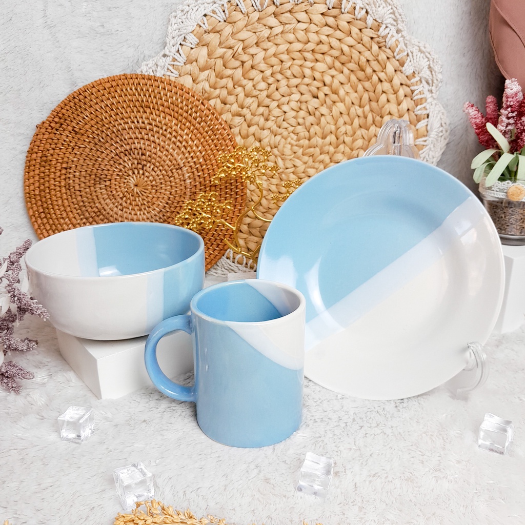 Jual Mangkok Piring Mug Twotone Set Two Tone 2 Warna Cantik Mewah ...